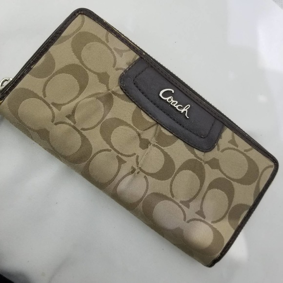 Coach | Bags | Coach Brown Tan Zip Around Accordion Wallet Wear On ...